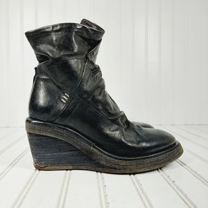 A.S.98 | Shoes | As98 Airstep Black Leather Slip On Side Zip Slouch Wedge Heel Ankle Boots H935 ...